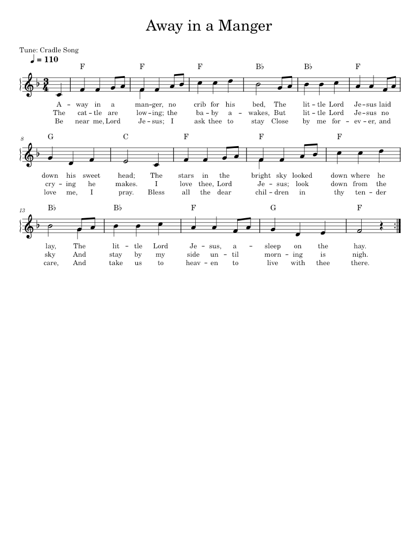 Away in a manger – Misc Christmas (Tune - Cradle Song. Lead Sheet ...