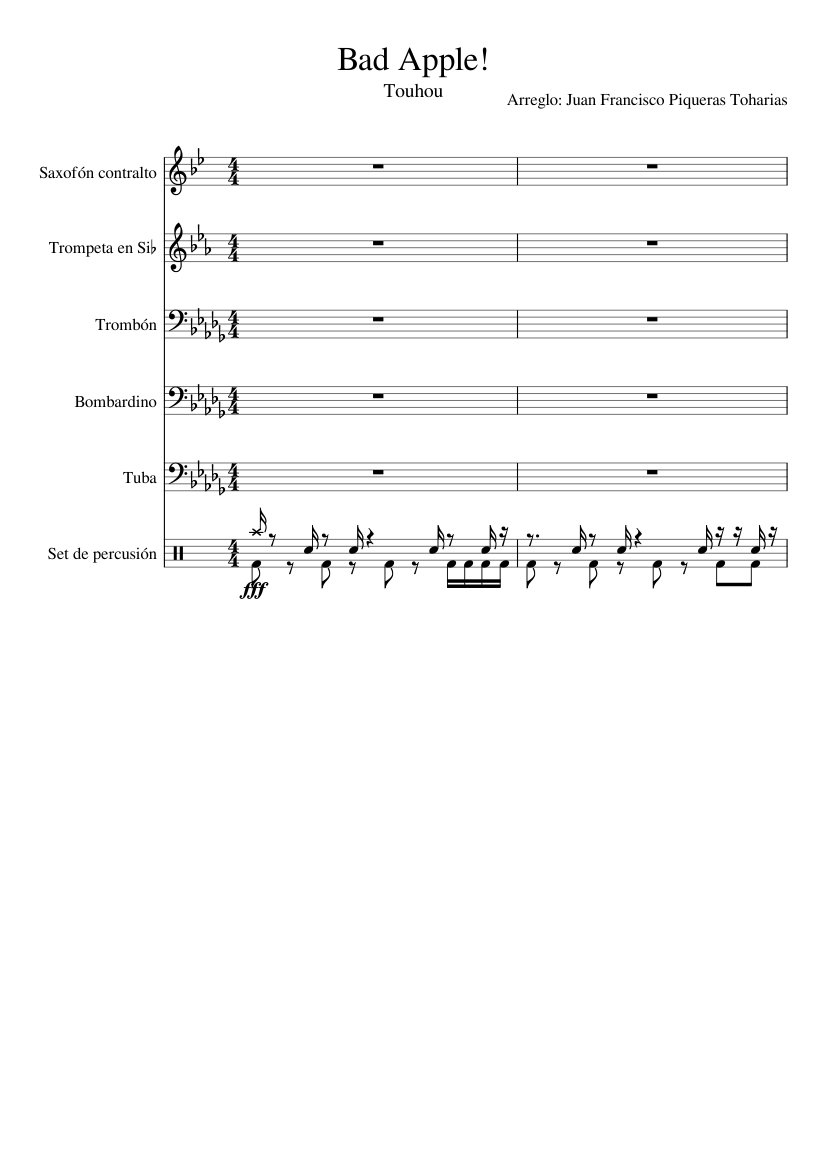 Touhou - Bad Apple! Sheet Music for Trombone, Euphonium, Tuba ...