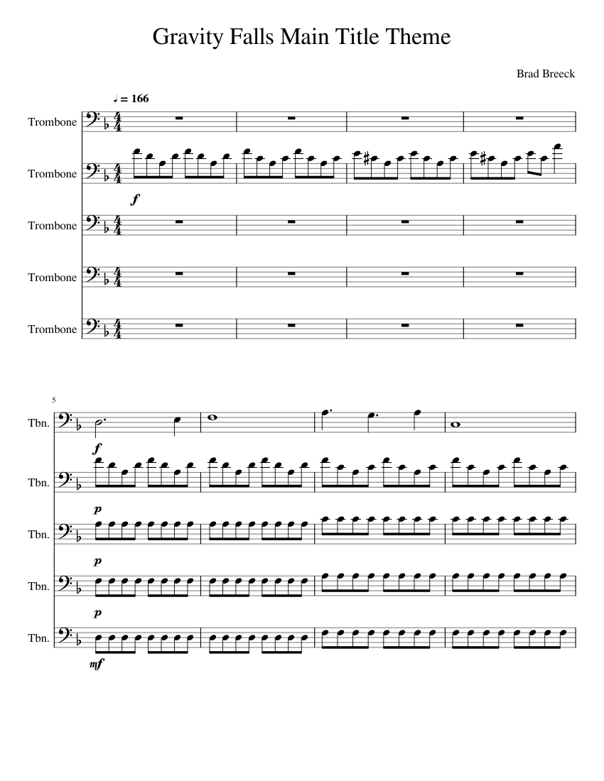 Gravity Falls Main Title Theme (Trombone) Sheet music for Trombone (Mixed Quintet) | Musescore.com