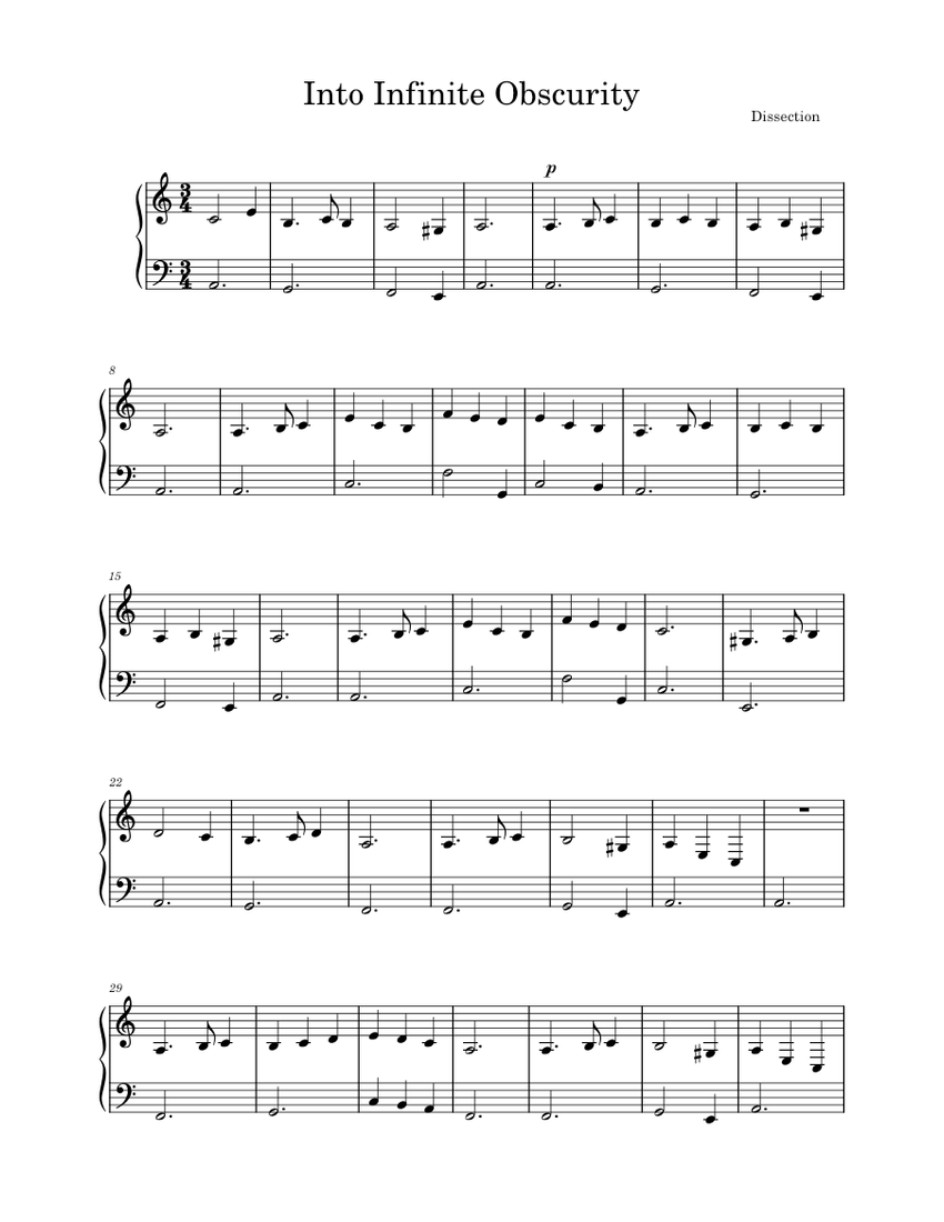 Into infinite obscurity by Dissection Sheet music for Piano (Solo ...