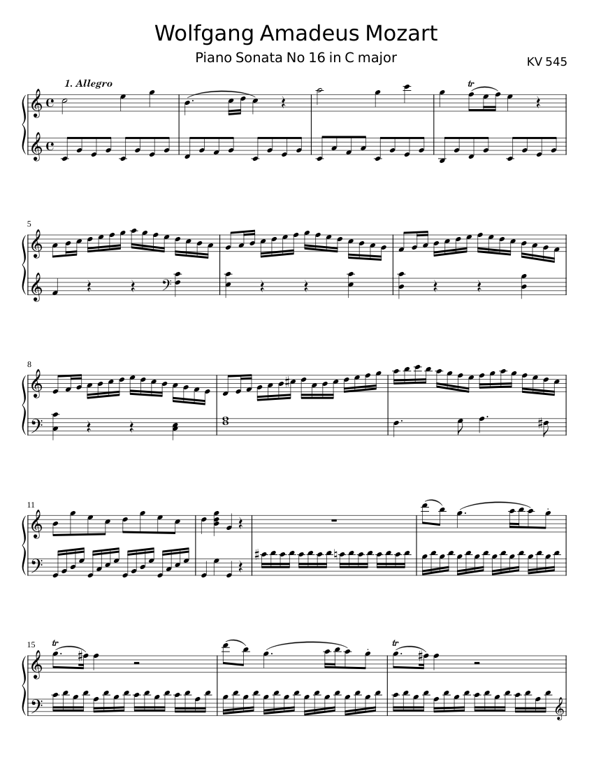 Piano Sonata No. 16 in C major - Wolfgang Amadeus Mozart Sheet music for Piano (Solo ...