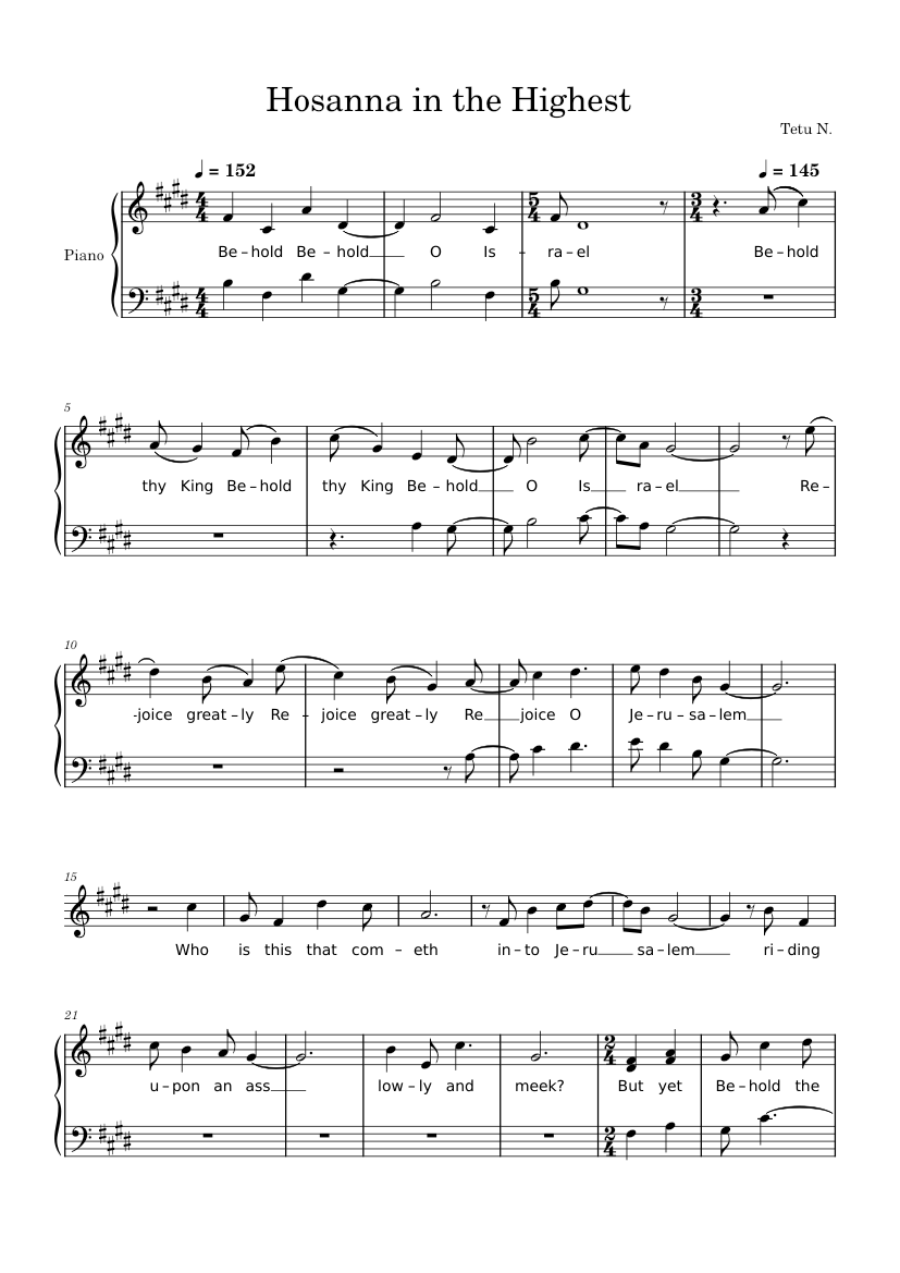 Hosanna in the Highest Sheet Music for Piano (Solo) easy | MuseScore.com