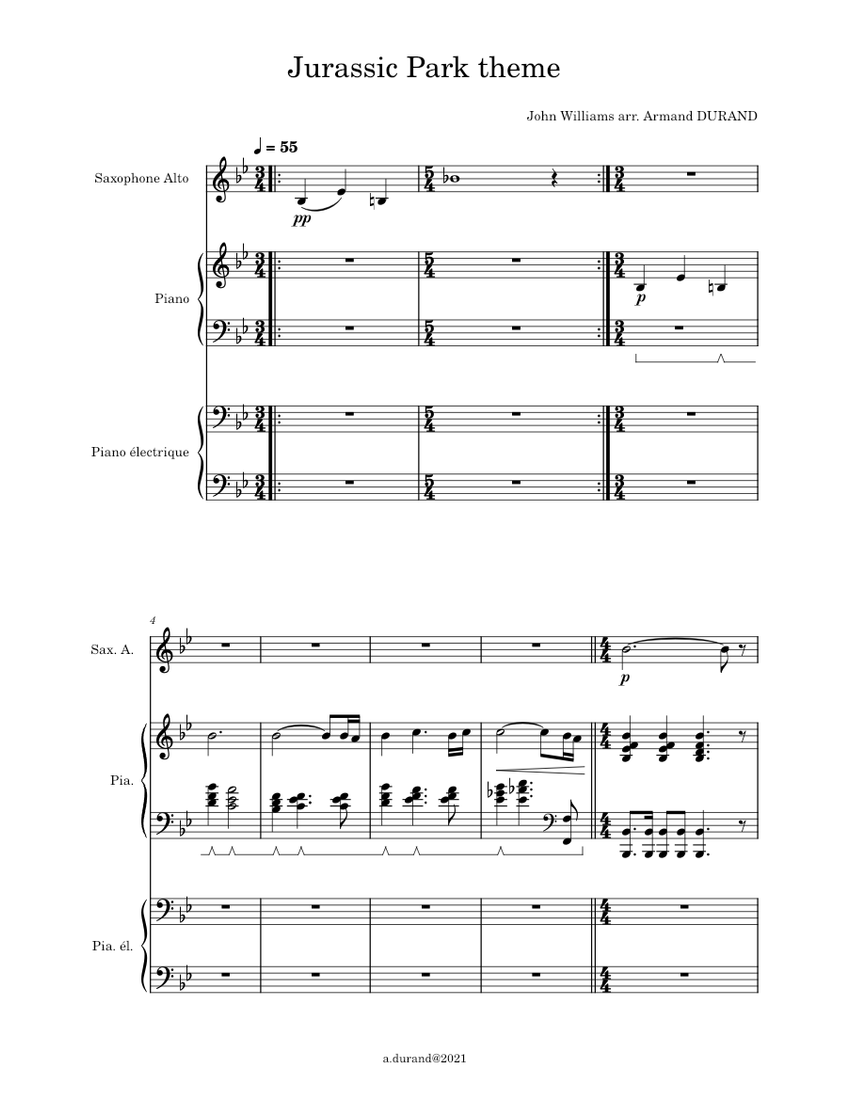 Jurassic Park Theme Sheet music for Piano, Saxophone (Alto), Piano ...