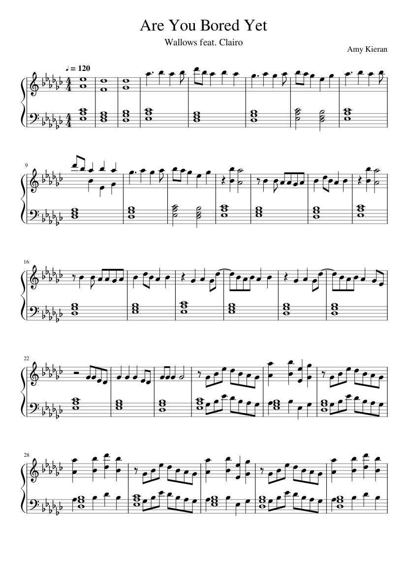 Are You Bored Yet - Wallows - Piano Sheet Music Sheet music for Piano ...