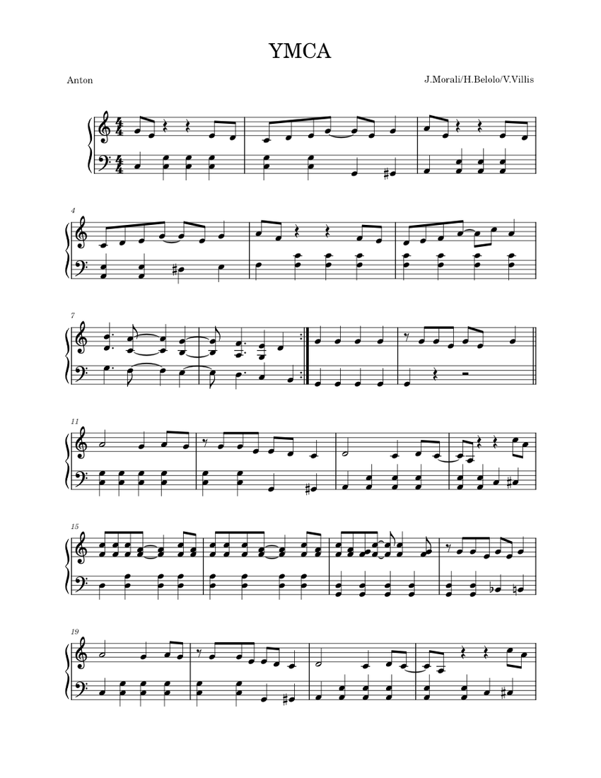 Ymca – Village People YMCA Sheet music for Piano (Solo) | Musescore.com