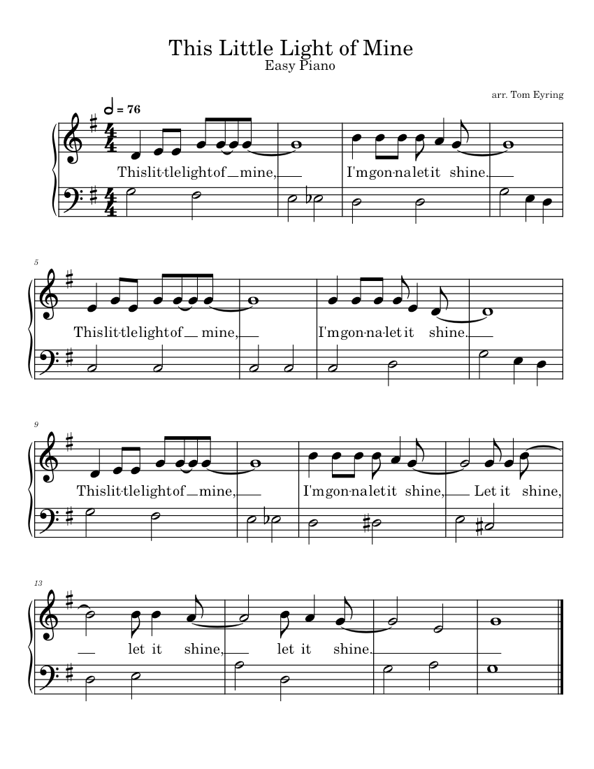 This Little Light of Mine Easy Piano Sheet Music for Piano (Solo ...