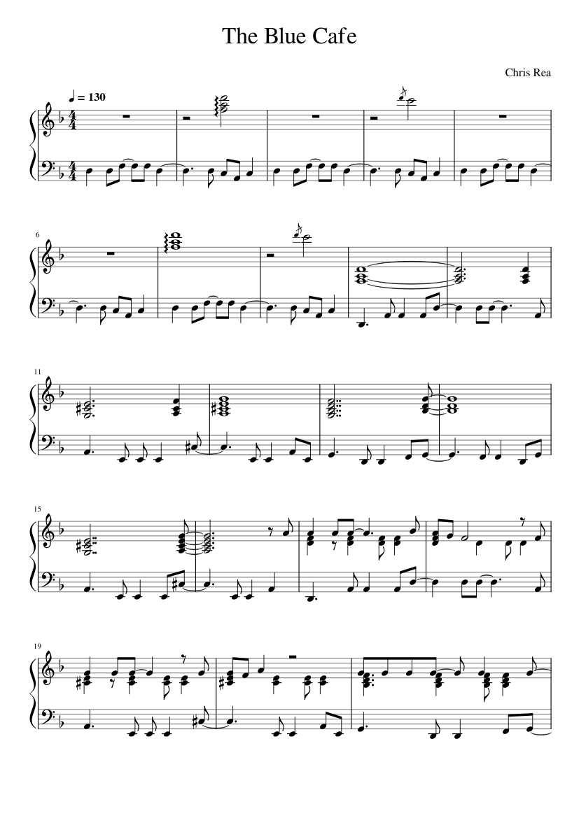Blue cafe – Chris Rea The Blue Café - Chris Rea Sheet music for Piano ...