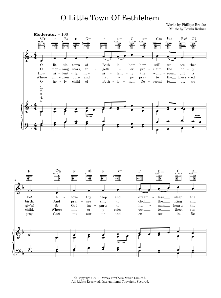 O Little Town Of Bethlehem Sheet music for Piano, Vocals by Traditional ...