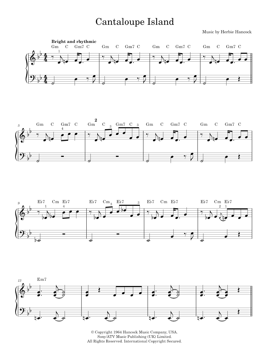 Play Official version of Cantaloupe island Sheet Music by Herbie Hancock for Piano | MuseScore.com