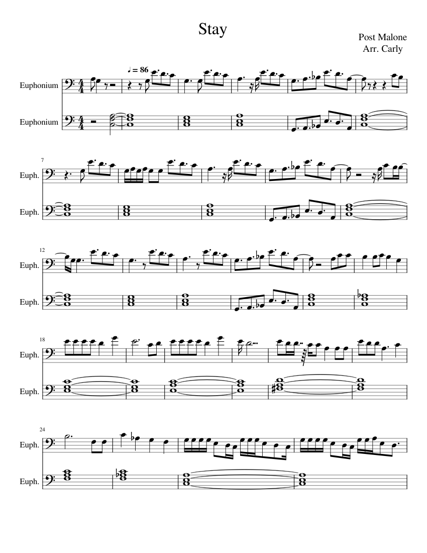 Stay- Post Malone (Baritone Cover) Sheet music for Euphonium (Brass ...