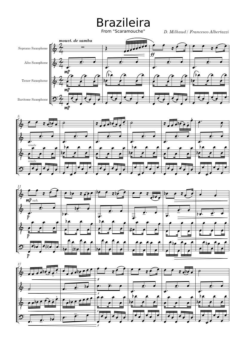 Scaramouche, op. 165b – Darius Milhaud Brazileira, saxophone quartet ...