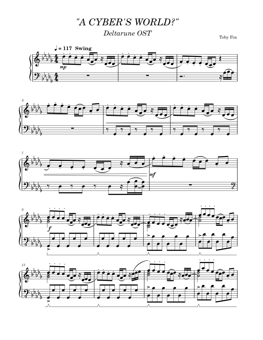 A CYBER'S WORLD? – Toby Fox (Deltarune OST) Sheet music for Piano (Solo) | Musescore.com