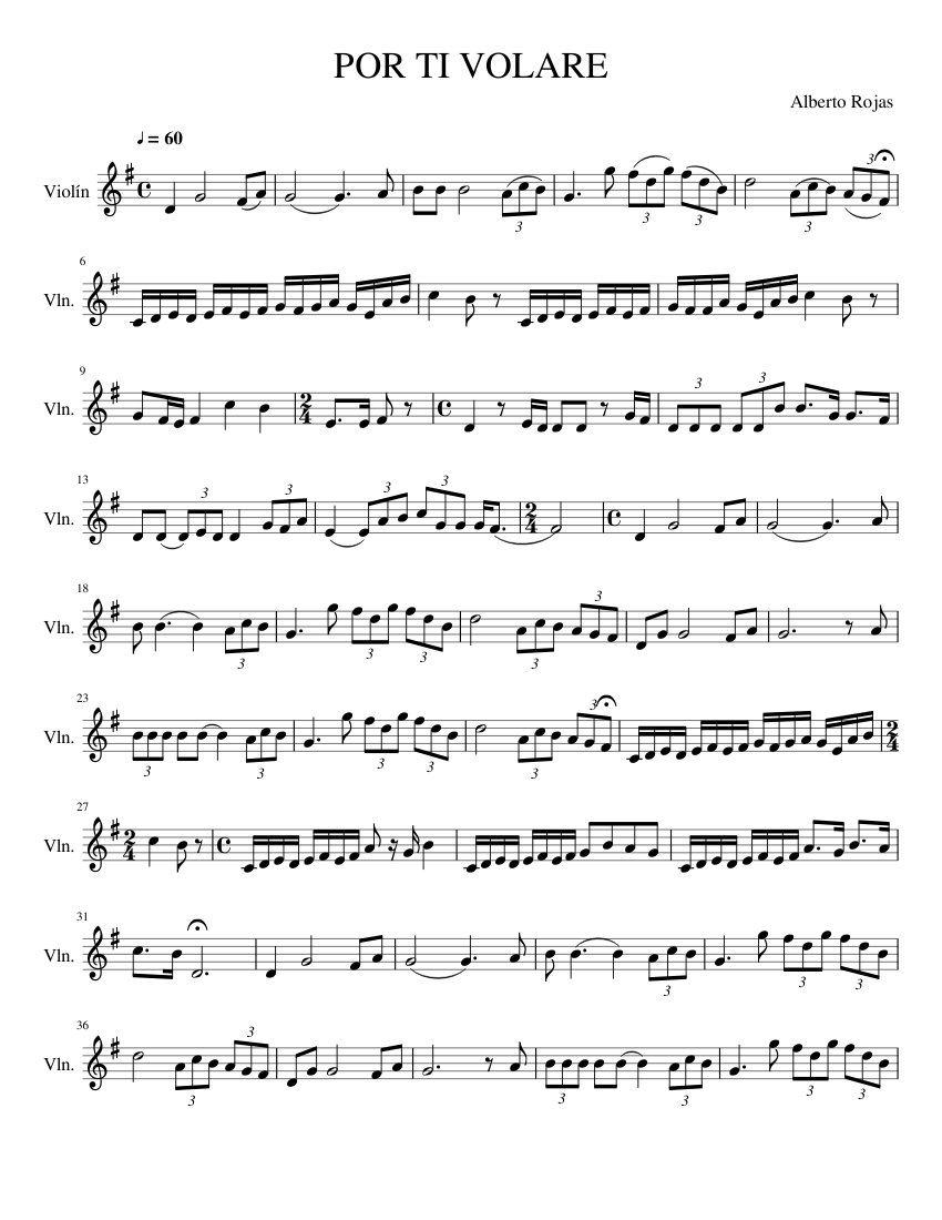 POR TI VOLARE Sheet music for Piano, Violin (Solo) | Musescore.com