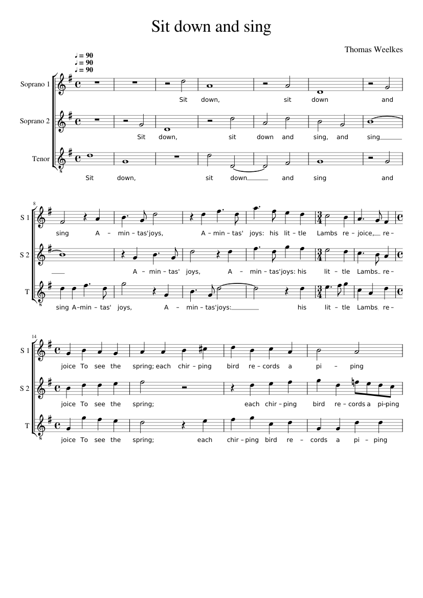 Sit down and sing - Thomas Weelkes Sheet music for Tenor, Vocals ...
