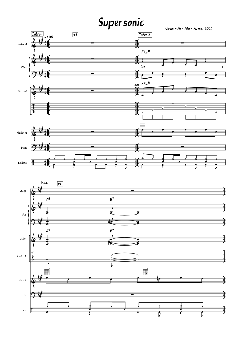 Supersonic – Oasis Sheet Music and Tab with Chords for Piano, Guitar ...