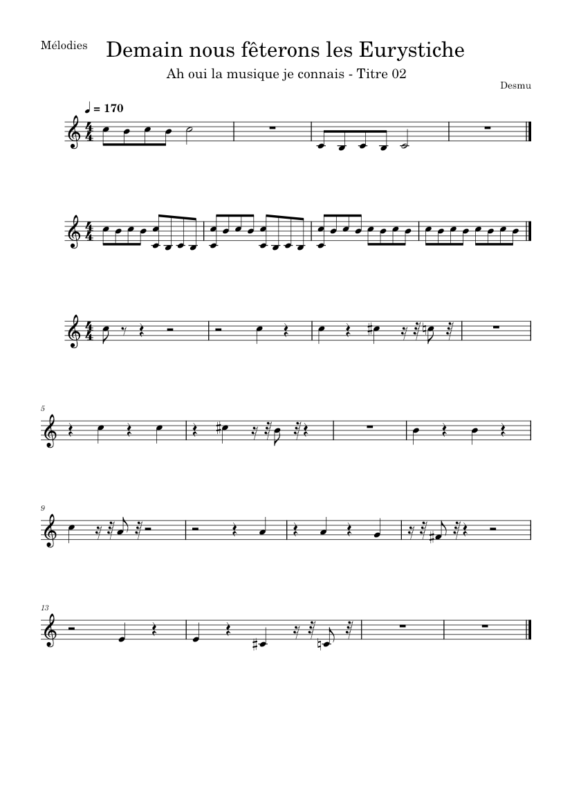 Demain nous fêterons les Eurystiche - Desmu Sheet music for Piano (Solo ...