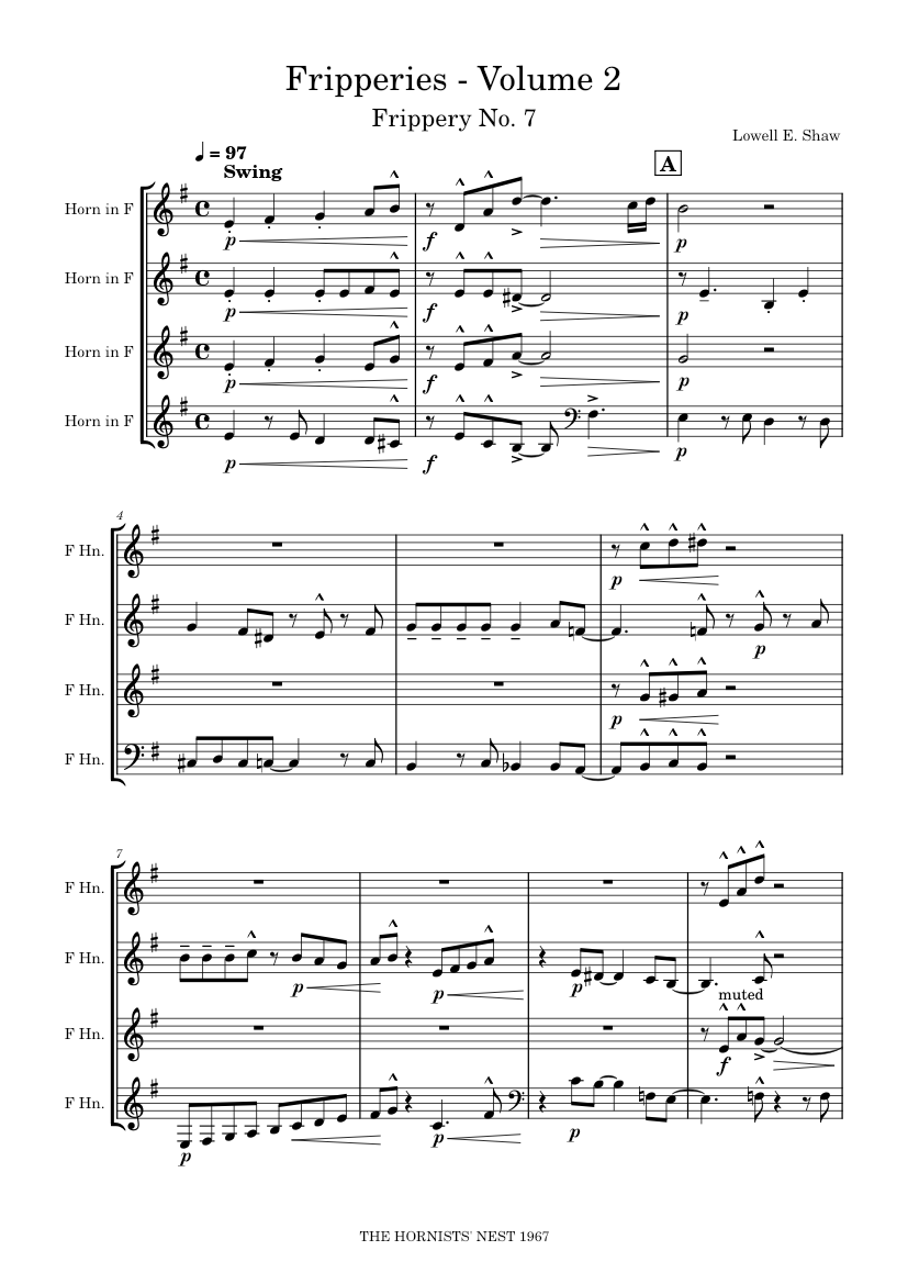 Frippery No. 7 Sheet music for French horn (Brass Quartet) | Musescore.com