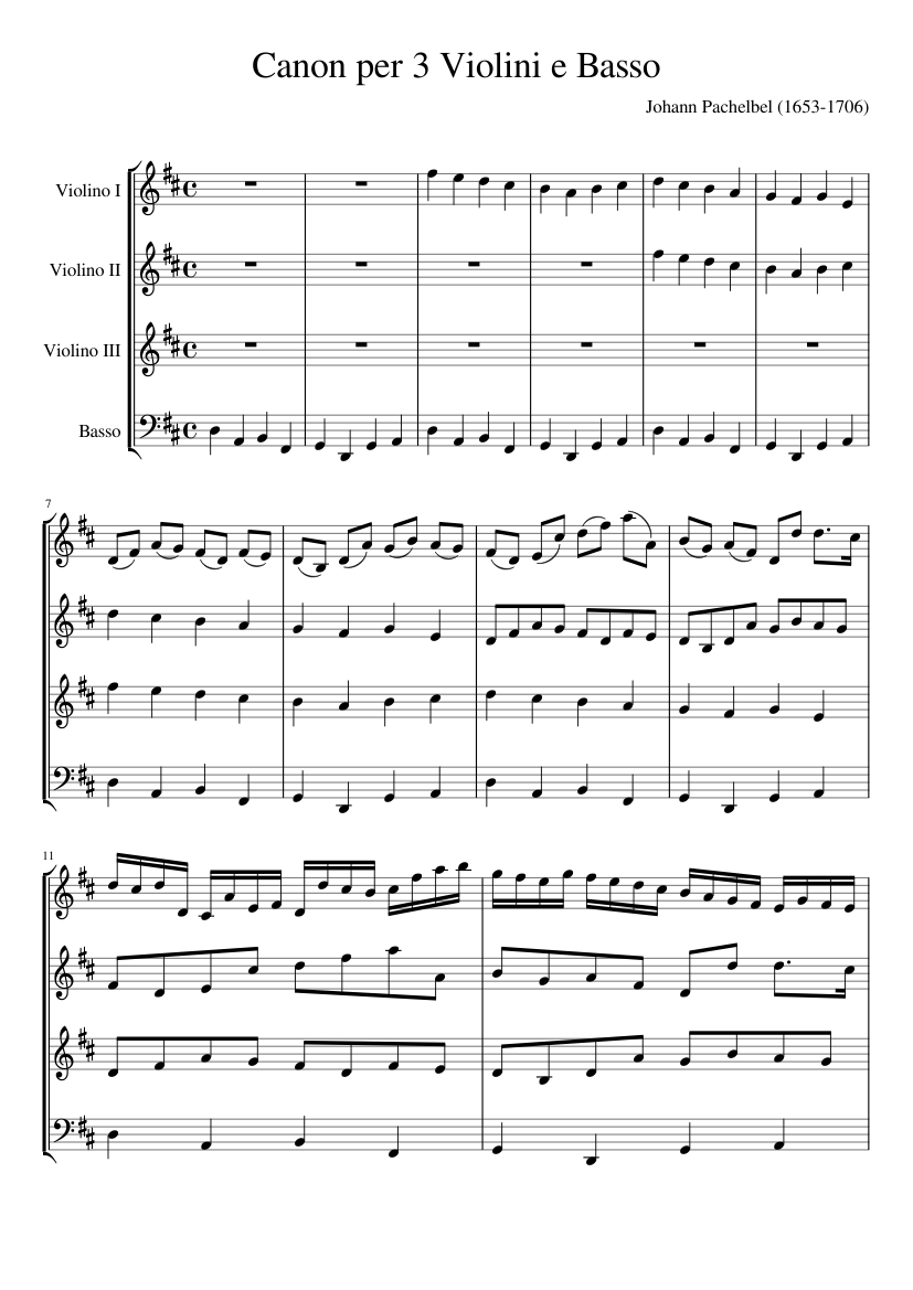 Canon and Gigue for 3 Violins and Basso Continuo Sheet Music for Violin ...
