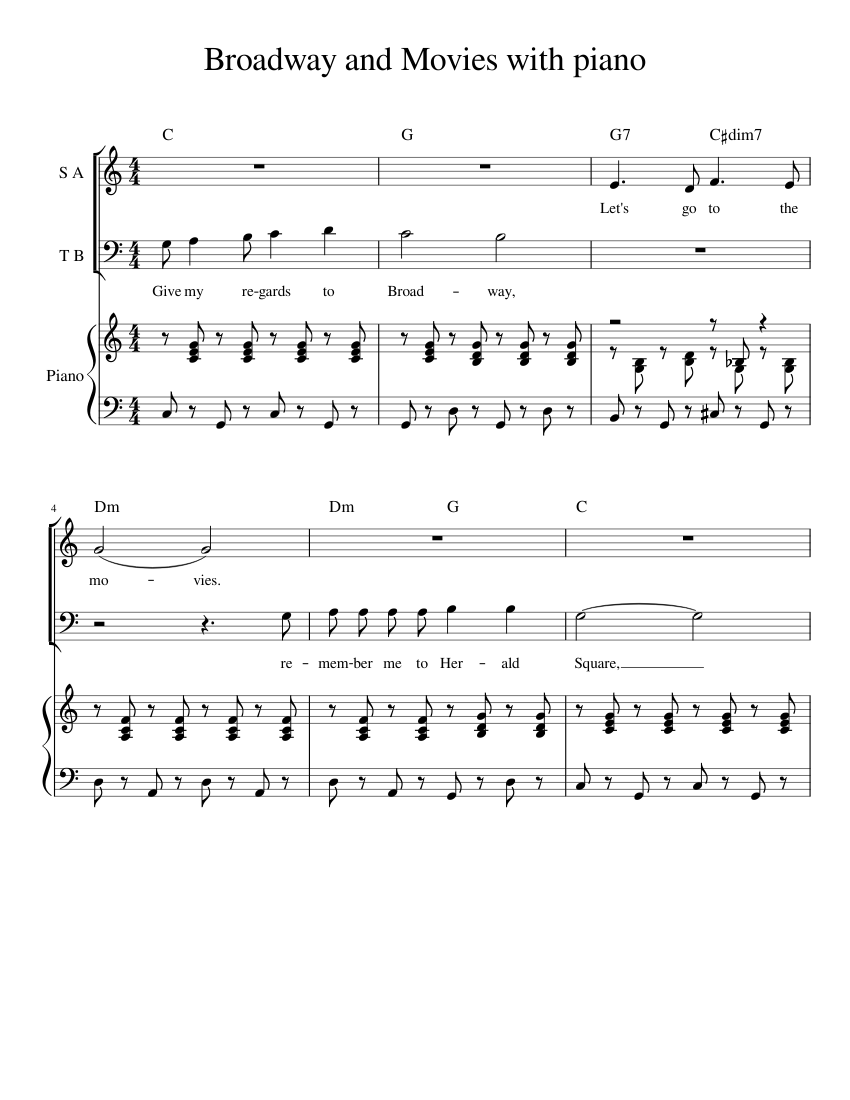 Broadway and Movies with piano Sheet music for Piano, Vocals (Mixed ...