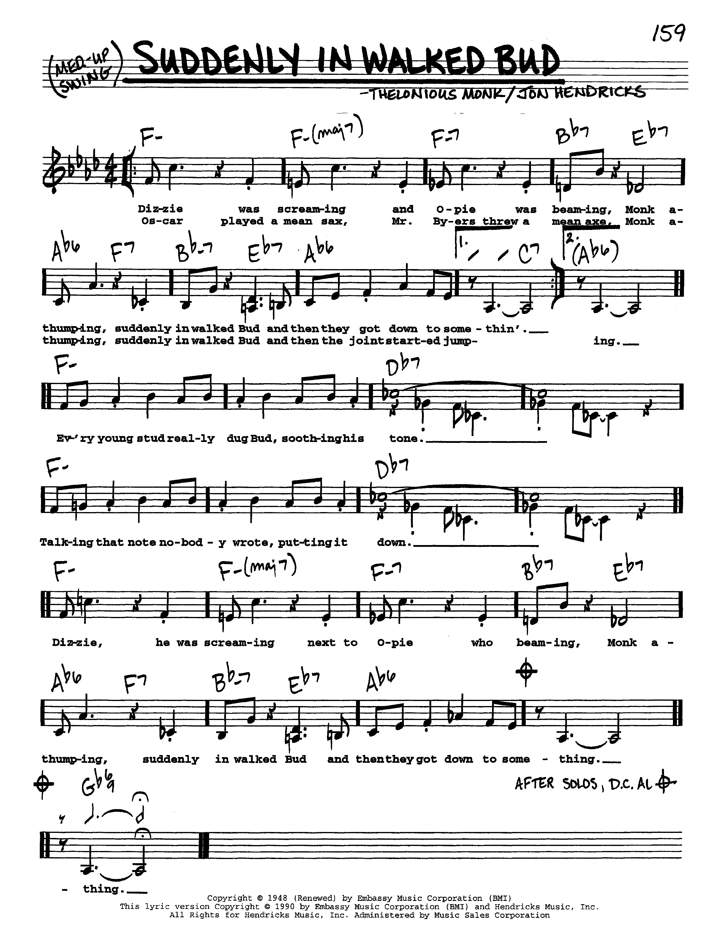 Play Official version of In Walked Bud Sheet Music by Thelonious Monk ...