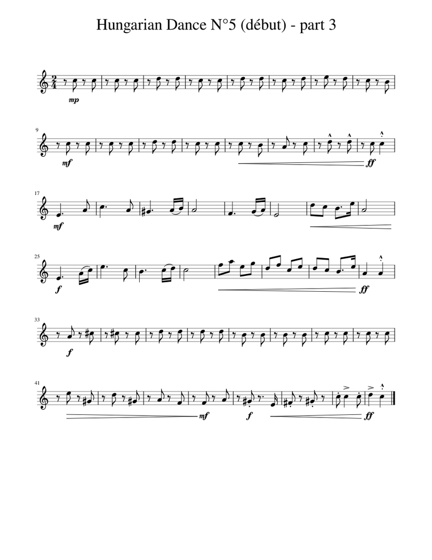Hungarian_Dance_N°5_(début)_part_3 Sheet music for Saxophone tenor ...