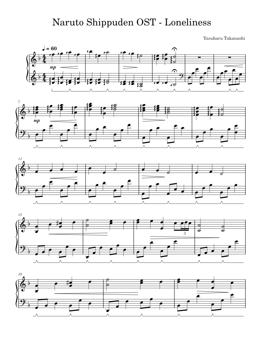Naruto Shippuden OST - Loneliness Sheet music for Piano (Solo) Easy ...
