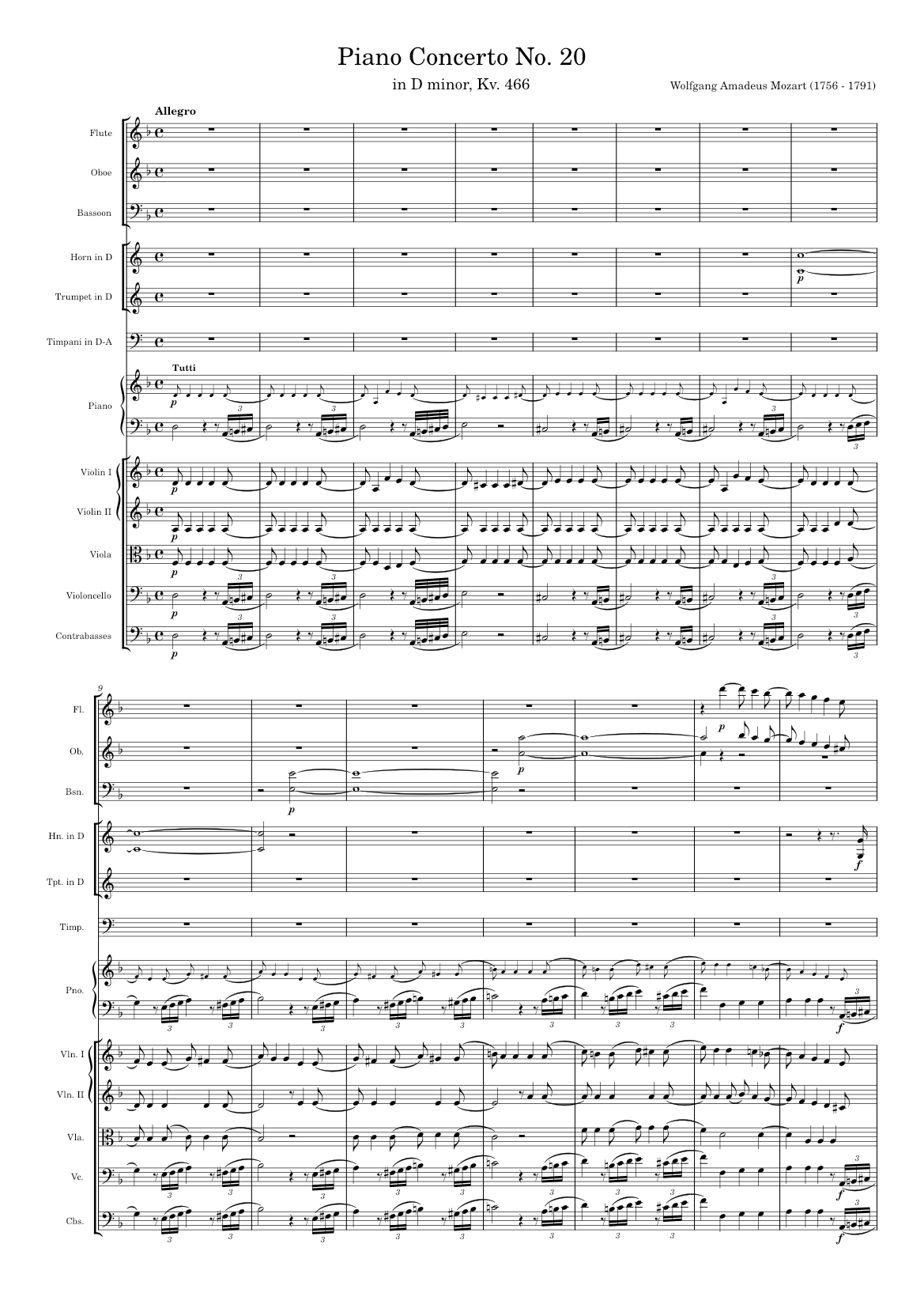 Mozart, W.A. - Piano Concerto No. 20 in D minor, K. 466 Sheet Music for ...