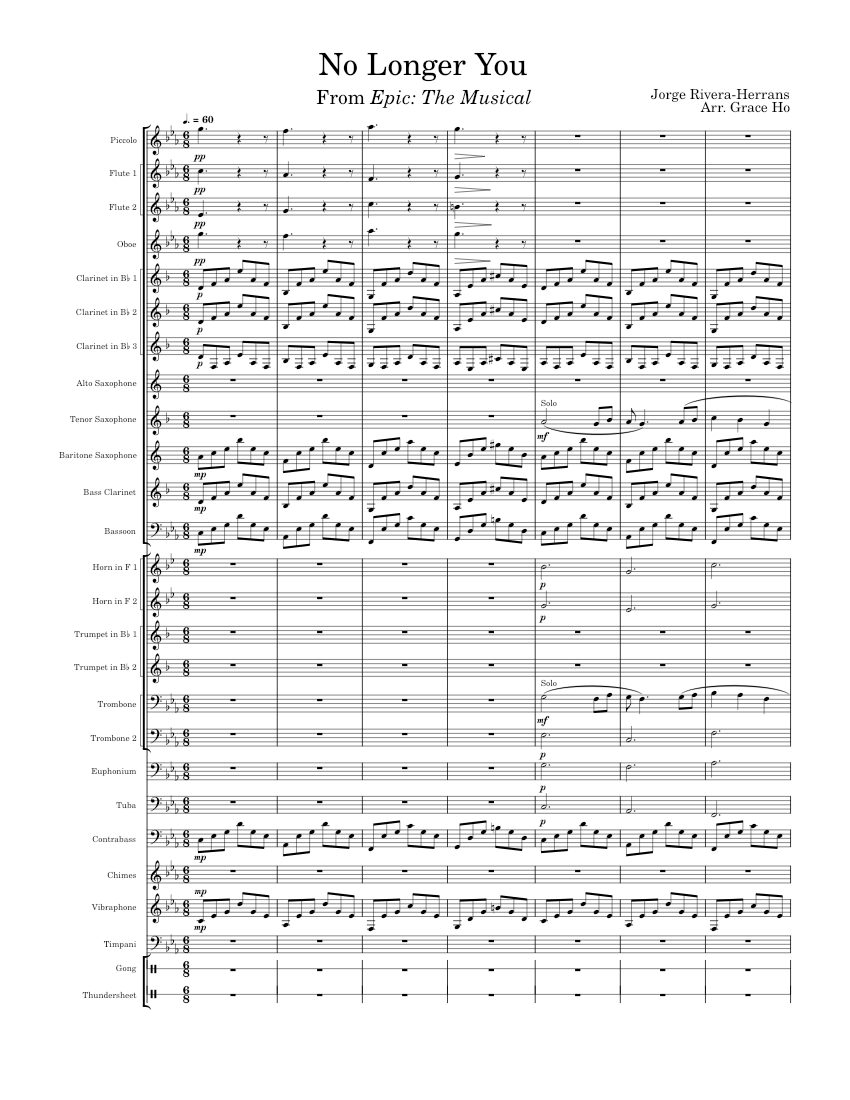No Longer You – Jorge Rivera-Herrans Sheet Music for Trombone, Tuba, Flute, Oboe & more ...