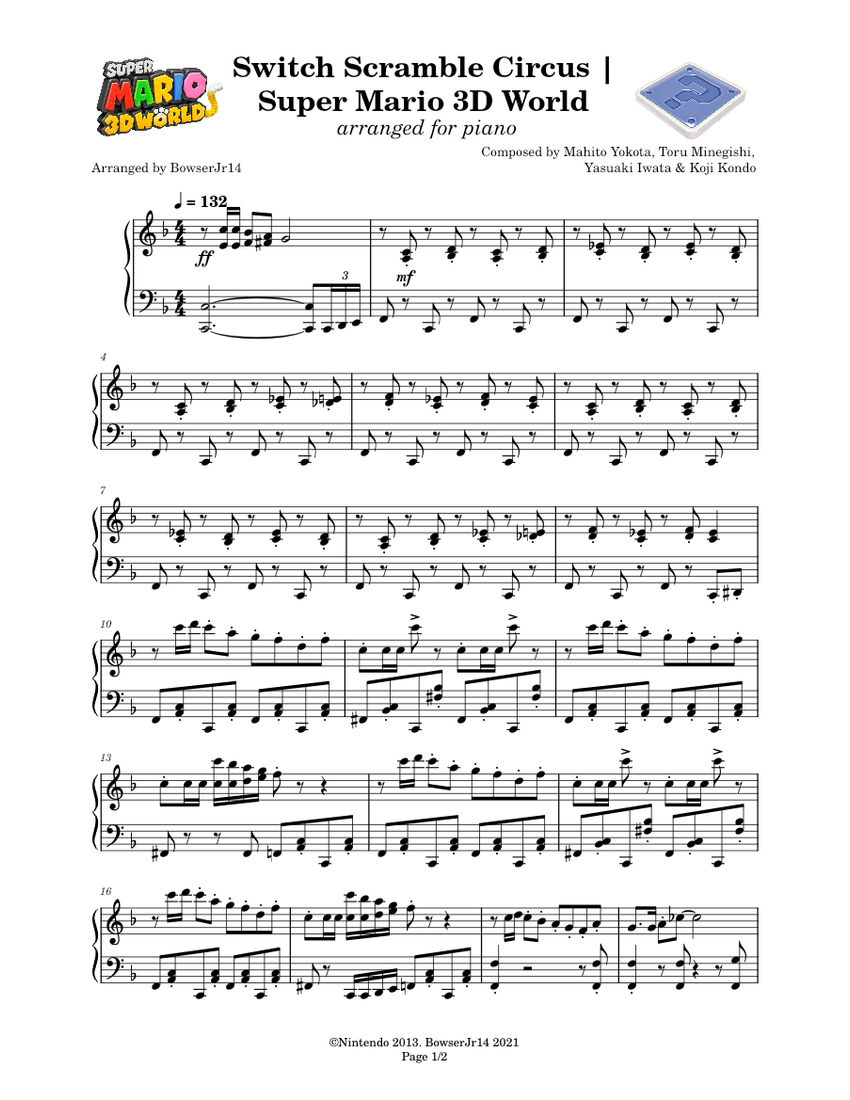 Switch Scramble Circus | Super Mario 3D World (Piano Arrangement) Sheet ...