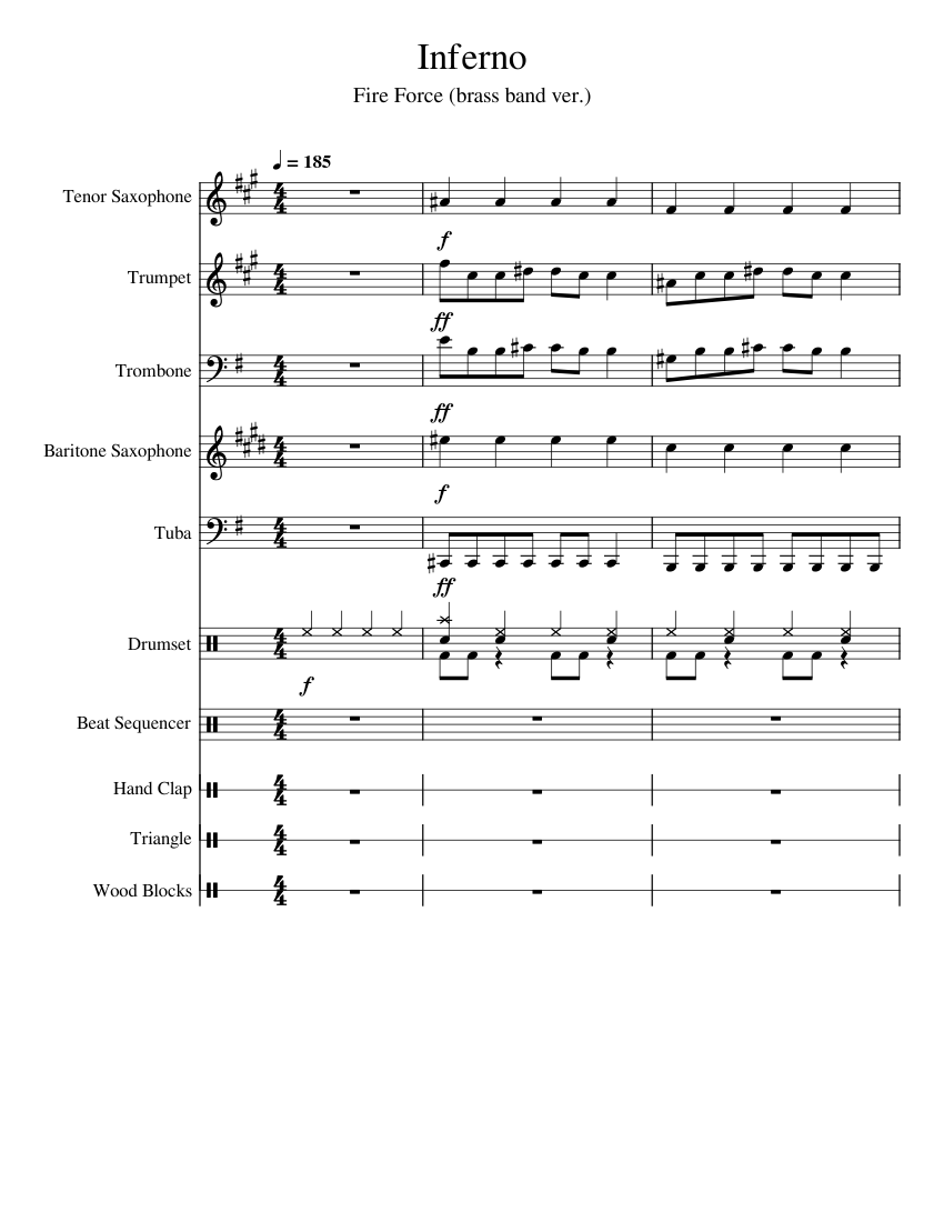 Inferno – Mrs. GREEN APPLE Sheet music for Trombone, Tuba, Saxophone ...
