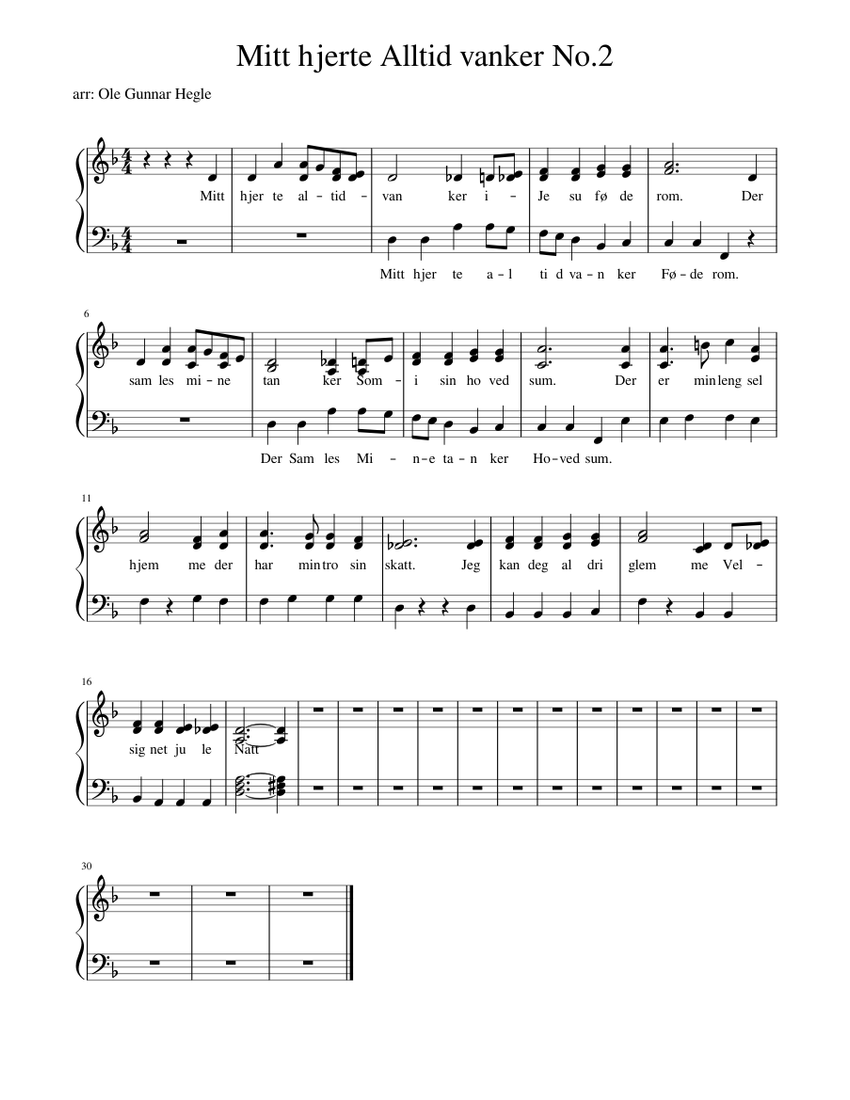 Mitt hjerte Alltid vanker No 2 Sheet music for Piano (Solo) Easy | Musescore.com