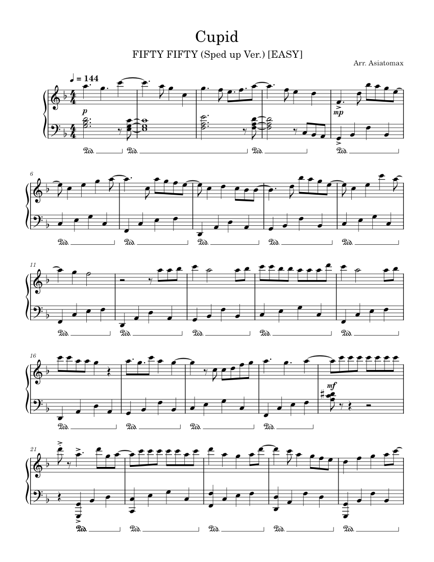 Cupid - FIFTY FIFTY (Sped Ver.) [EASY] Sheet Music for Piano (Solo ...