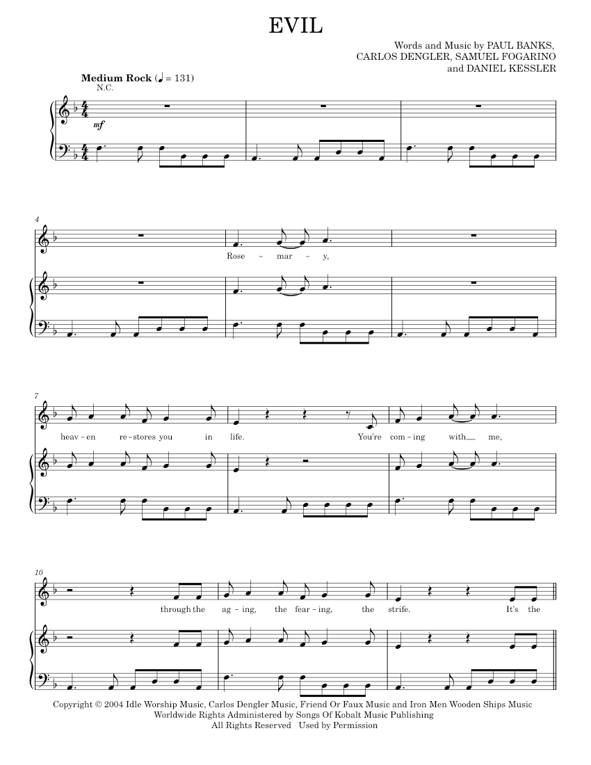 evil Sheet music for Piano, Vocals by Interpol Official | MuseScore.com