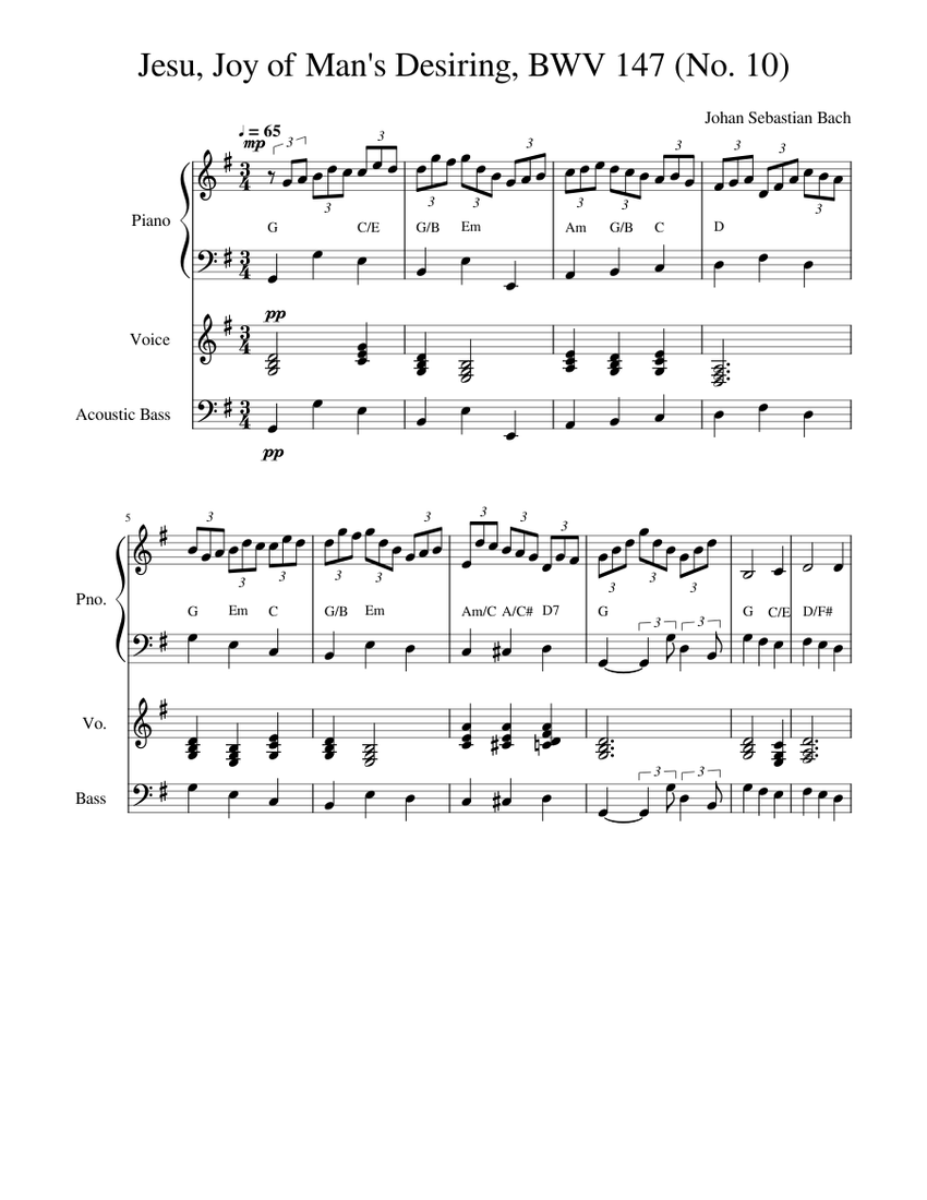 Jesu, Joy of Man's Desiring, BWV 147 (No. 10) Sheet music for Piano ...