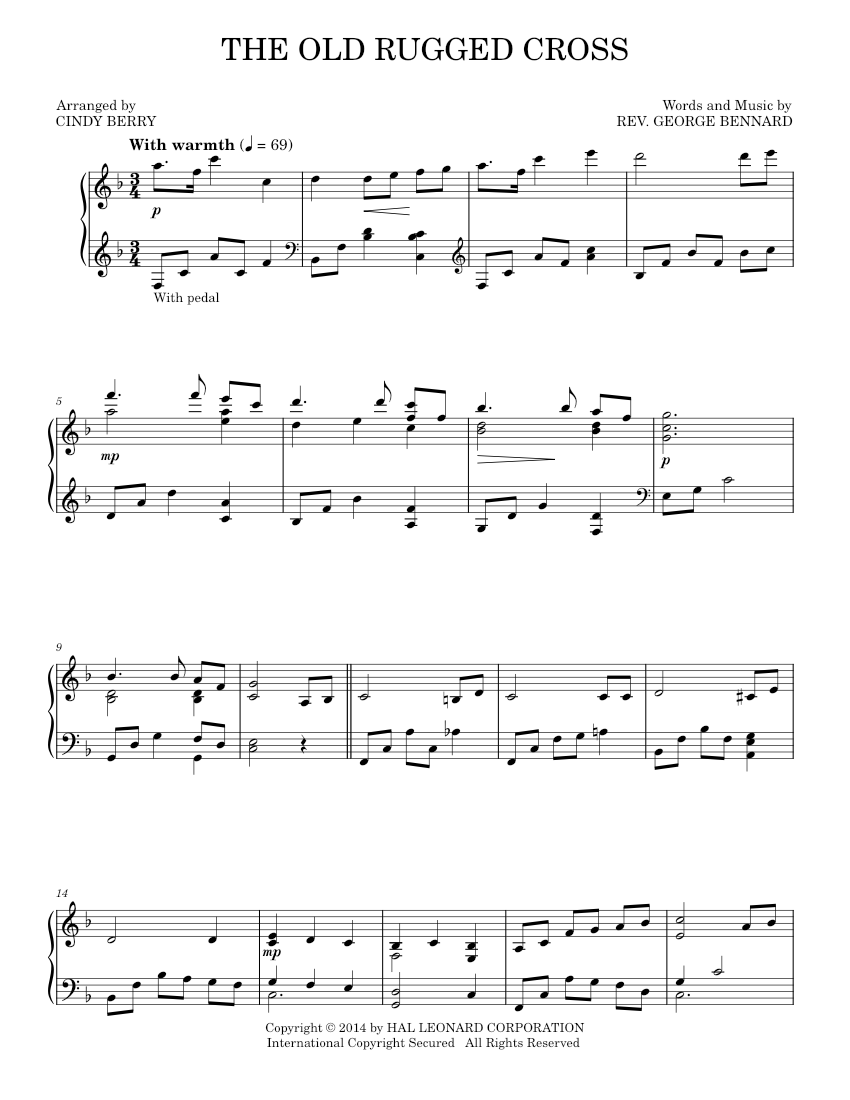 Play Official version of The old rugged cross Sheet Music by George Bennard for Piano ...