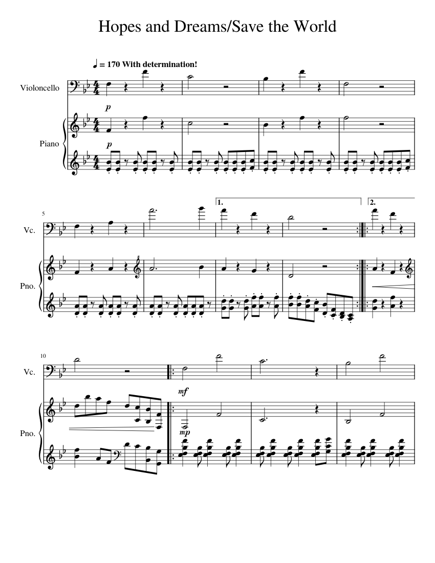 Hopes and Dreams – Toby Fox Hopes and Dreams Save the World Sheet Music for Piano, Cello (Solo ...