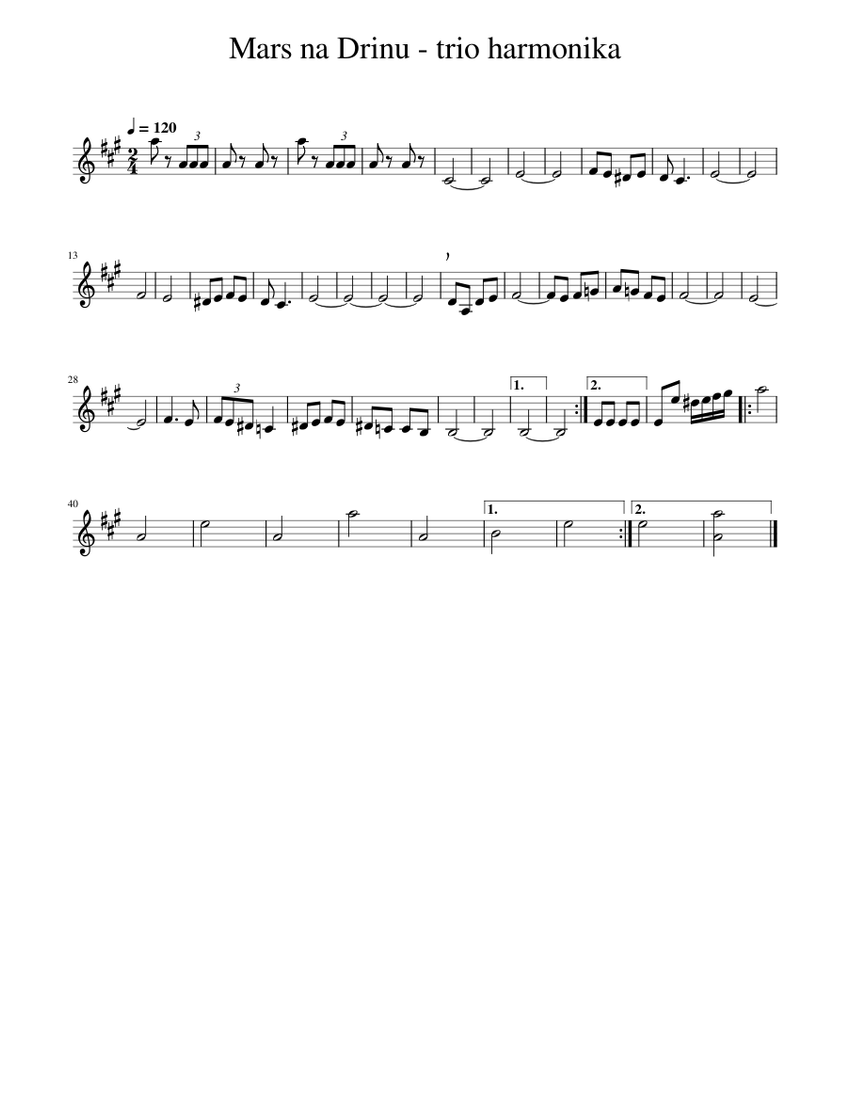 Mars na Drinu - trio harmonika Sheet music for Piano (Solo) Easy ...