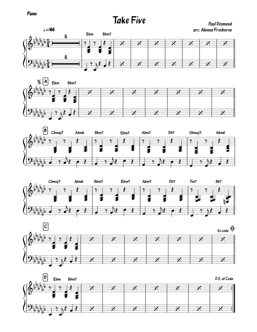 Take Five Piano Sheet music for Piano (Solo) Easy | Musescore.com