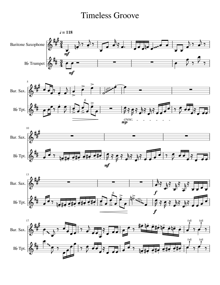 Timeless Groove Sheet music for Saxophone baritone, Trumpet in b-flat (Mixed Duet) | Musescore.com
