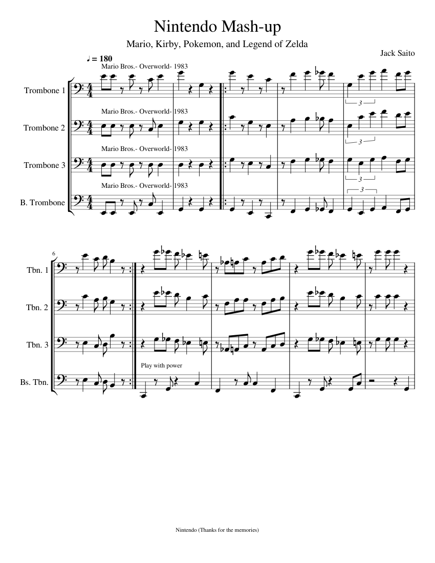 Nintendo_Mash-up Sheet music for Trombone (Brass Quartet) | Musescore.com