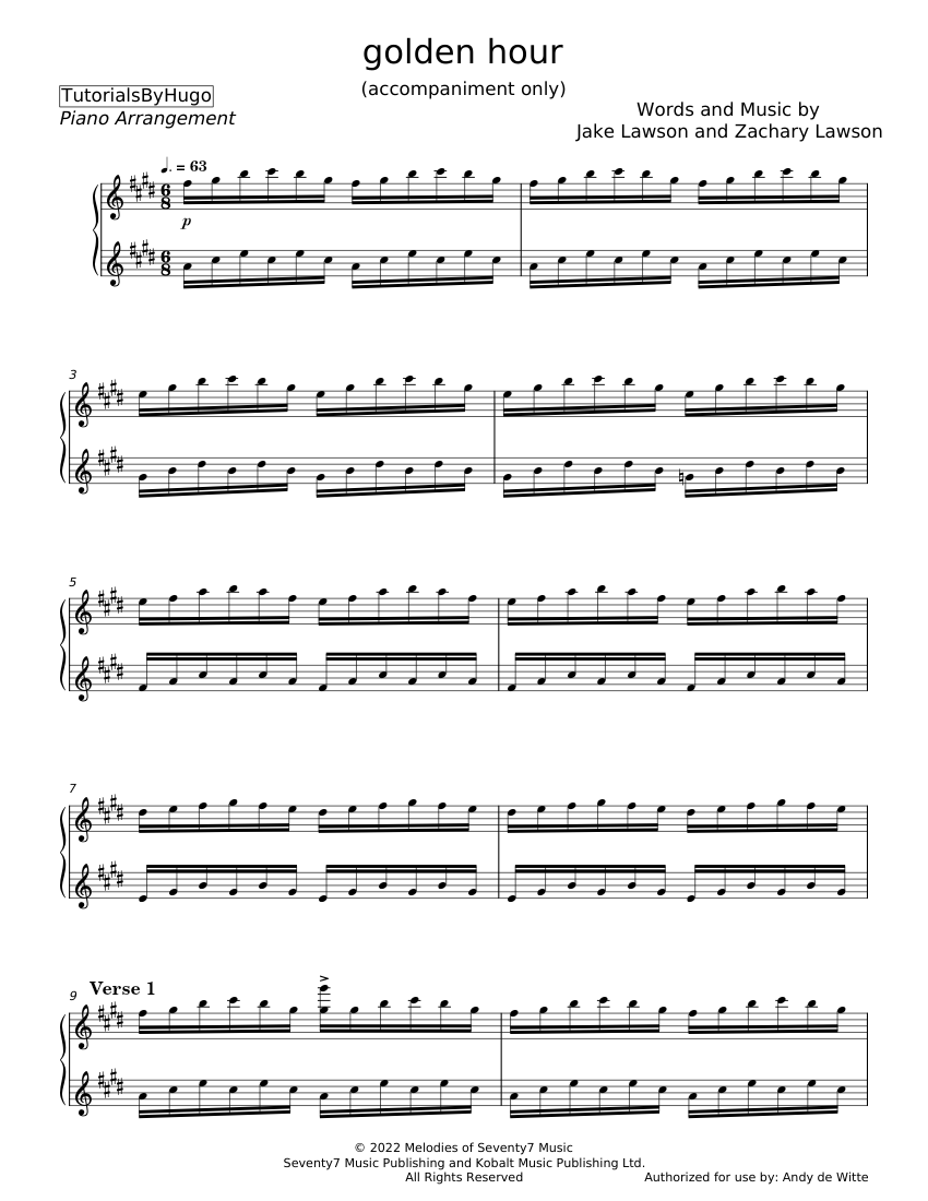 Golden Hour - JVKE Sheet music for Piano (Piano Duo) | Musescore.com