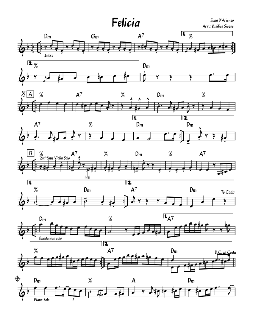 Felicia - Tango Sheet Music with Chords for Piano (Mixed Ensemble) easy ...