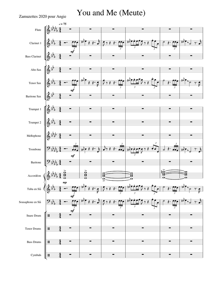 You and Me Meute Sheet music for Trombone, Accordion, Tuba, Mellophone, Flute, Clarinet in b ...