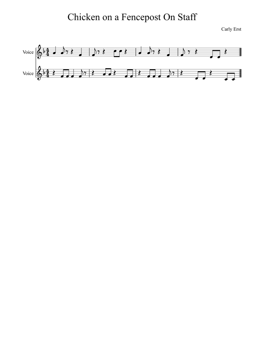 Chicken on a Fencepost On Staff Sheet music for Voice (other) (Choral ...