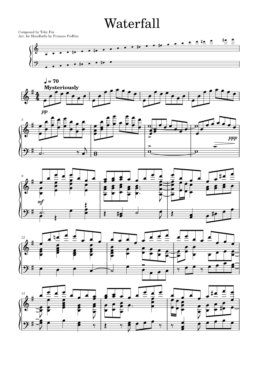 Waterfall – Toby Fox Arranged for Handbells Sheet music for Piano (Handbell Ensembles ...