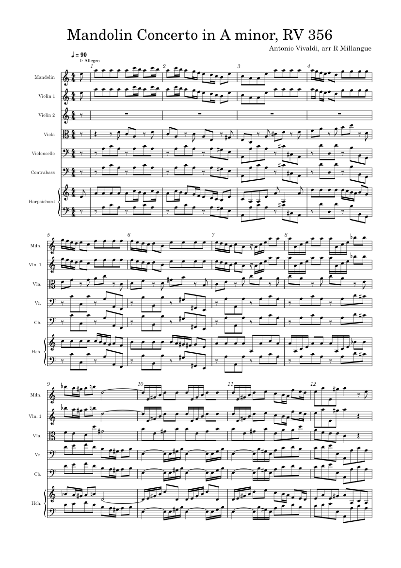 Vivaldi: Mandolin Concerto in A minor, RV 356 Sheet Music for ...