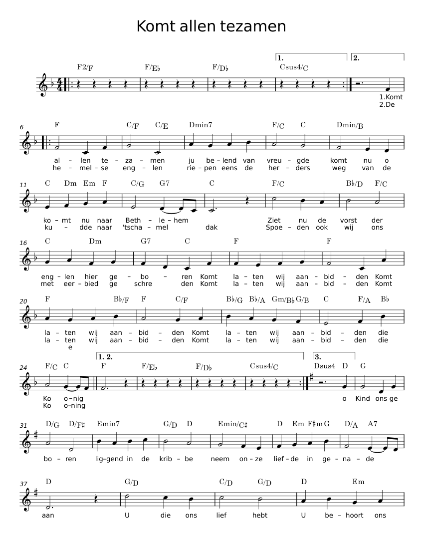 Komt allen tezamen Sheet music for Synthesizer (Solo) | Musescore.com