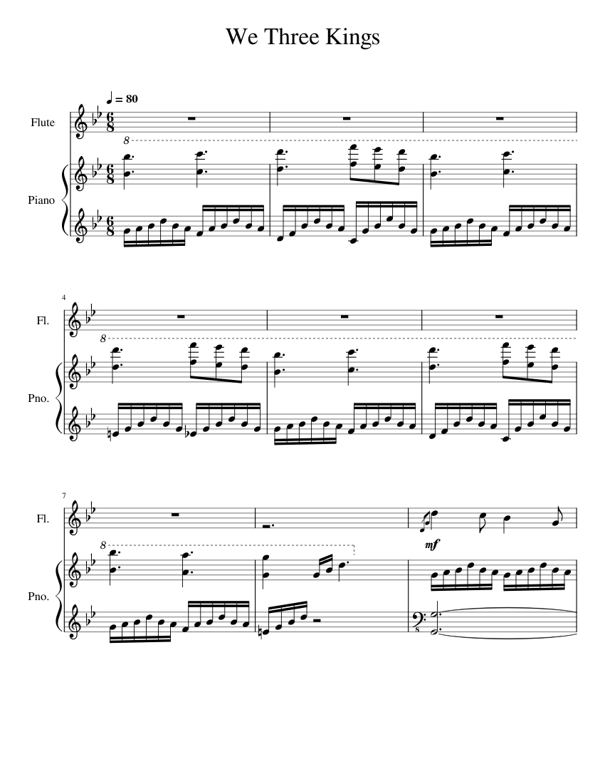 We Three Kings Sheet music for Piano, Flute (Solo) | Musescore.com