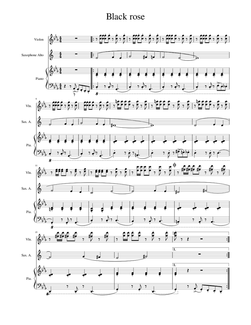 Black rose Sheet music for Piano, Saxophone alto, Violin (Mixed Trio ...