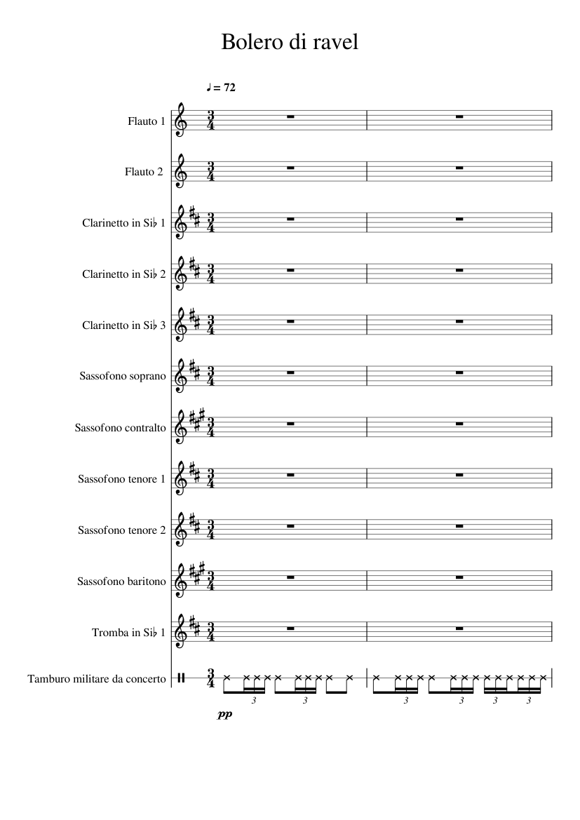 M. Ravel - Bolero Sheet music for Flute, Clarinet in b-flat, Saxophone ...